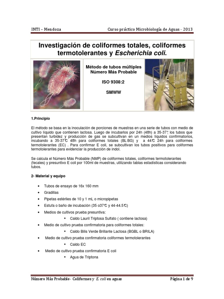 Coliformes Totales Fecales y E Coli - NMPx | Microbiología | Procariota ...