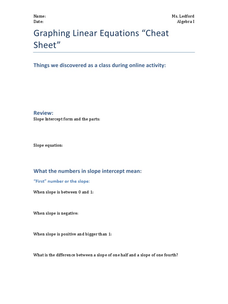 Graphing Linear Equations "Cheat Sheet" | PDF | Equations | Geometry