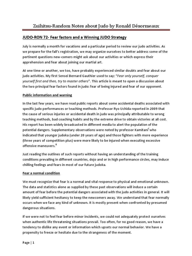 Judo Ron 72 - Fear Factor and A Winning JUDO Strategy | PDF | Fear ...