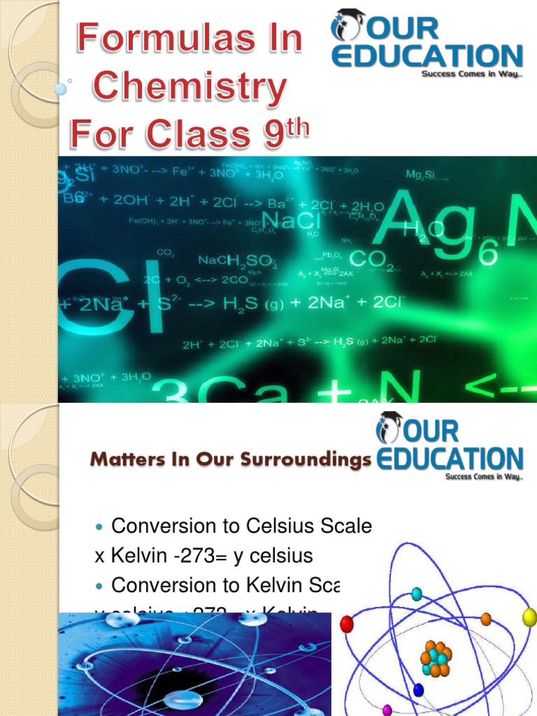 Class 9 Chemistry Formulas | PDF