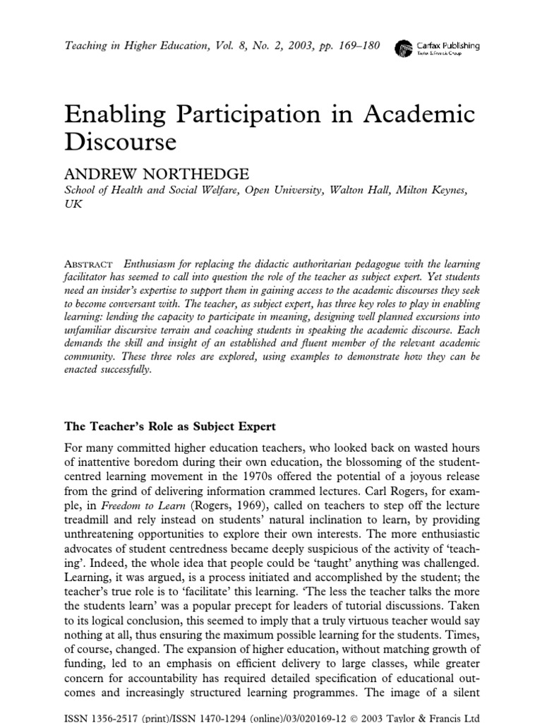 Northedge, Andrew - Enabling Participation in Academic Discourse | PDF ...