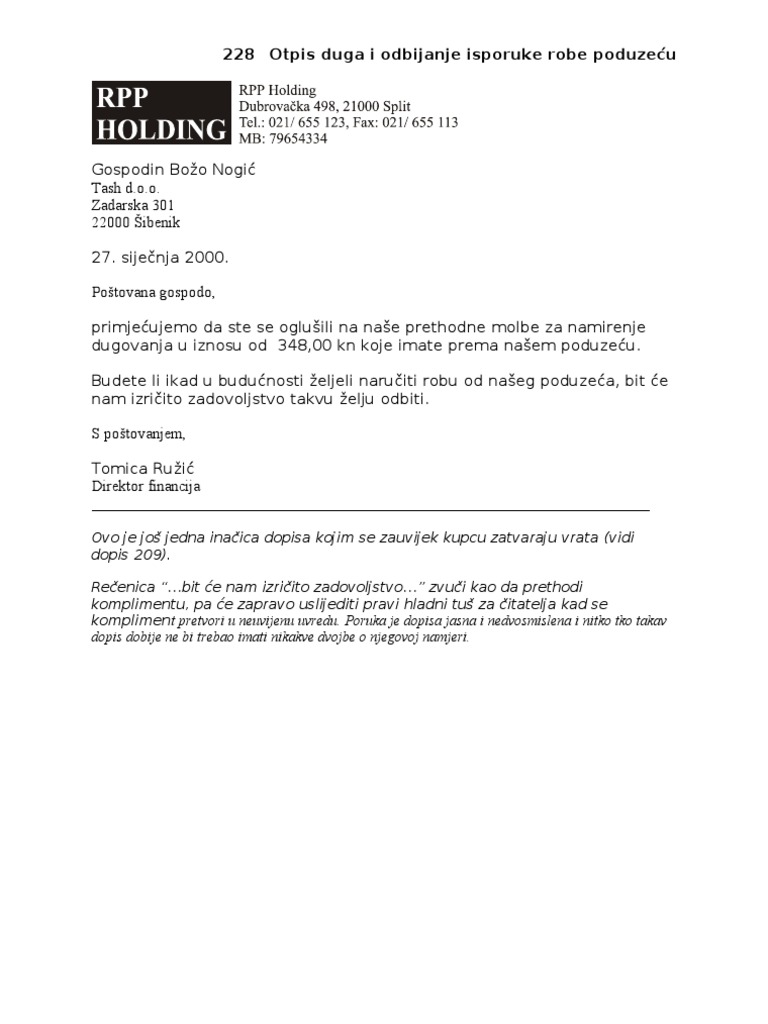 228 Otpis Duga I Odbijanje Isporuke Robe Poduzeću | PDF