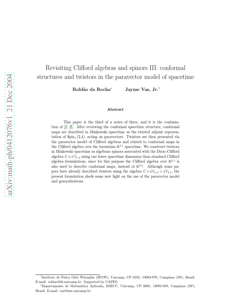Revisiting Clifford Algebra and Spinors | PDF | Spacetime | Vector Space