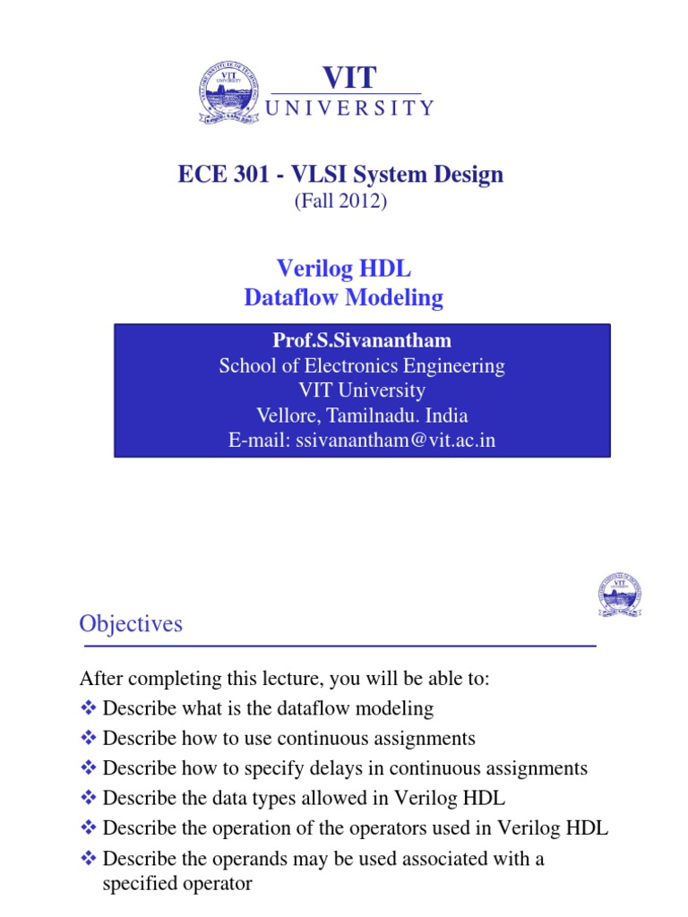 Ece 301 Vlsi System Design Verilog Hdl Dataflow Modeling Verilog Hdl Dataflow Modeling Pdf 7033