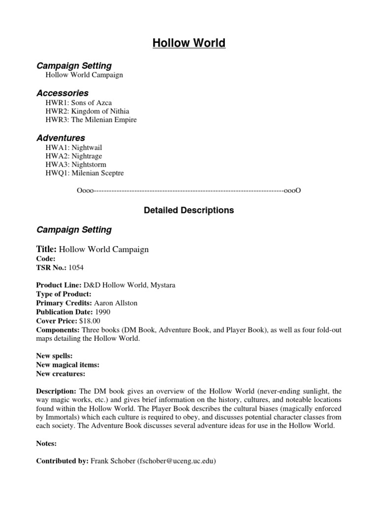 D&D Hollow World Campaign Overview | PDF | Dungeons & Dragons Campaign ...