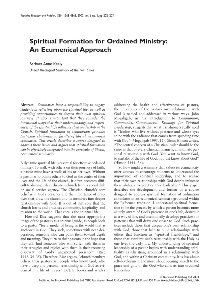 Spiritual Formation For Ordained Ministry: An Ecumenical Approach | PDF ...