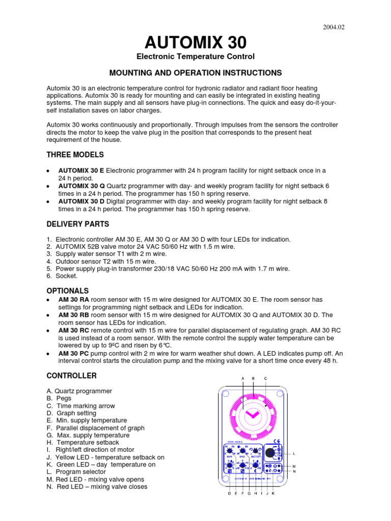 Automix 30: Electronic Temperature Control Mounting and Operation ...