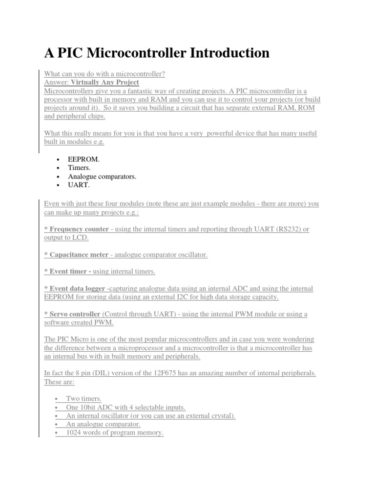 A PIC Microcontroller Introduction | PDF | Pic Microcontroller ...