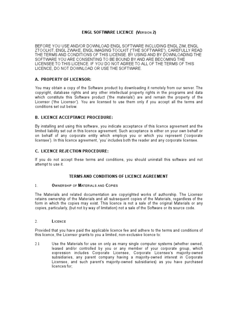 Engl Software Licence (V 2) : Ersion | PDF | License | Virtue