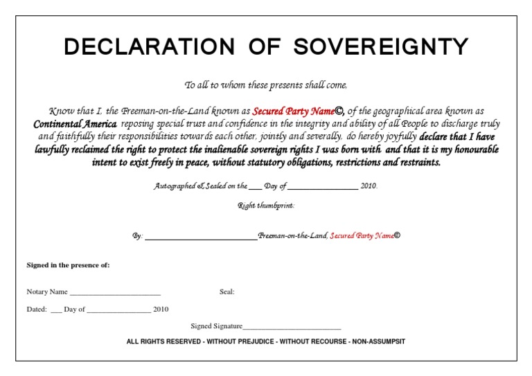 Declaration of Sovereignty: Secured Party Name | PDF