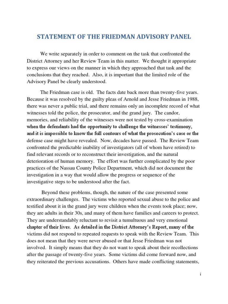 Friedman Advisory Panel Statement Final 6-18-13 With Signatures | PDF ...