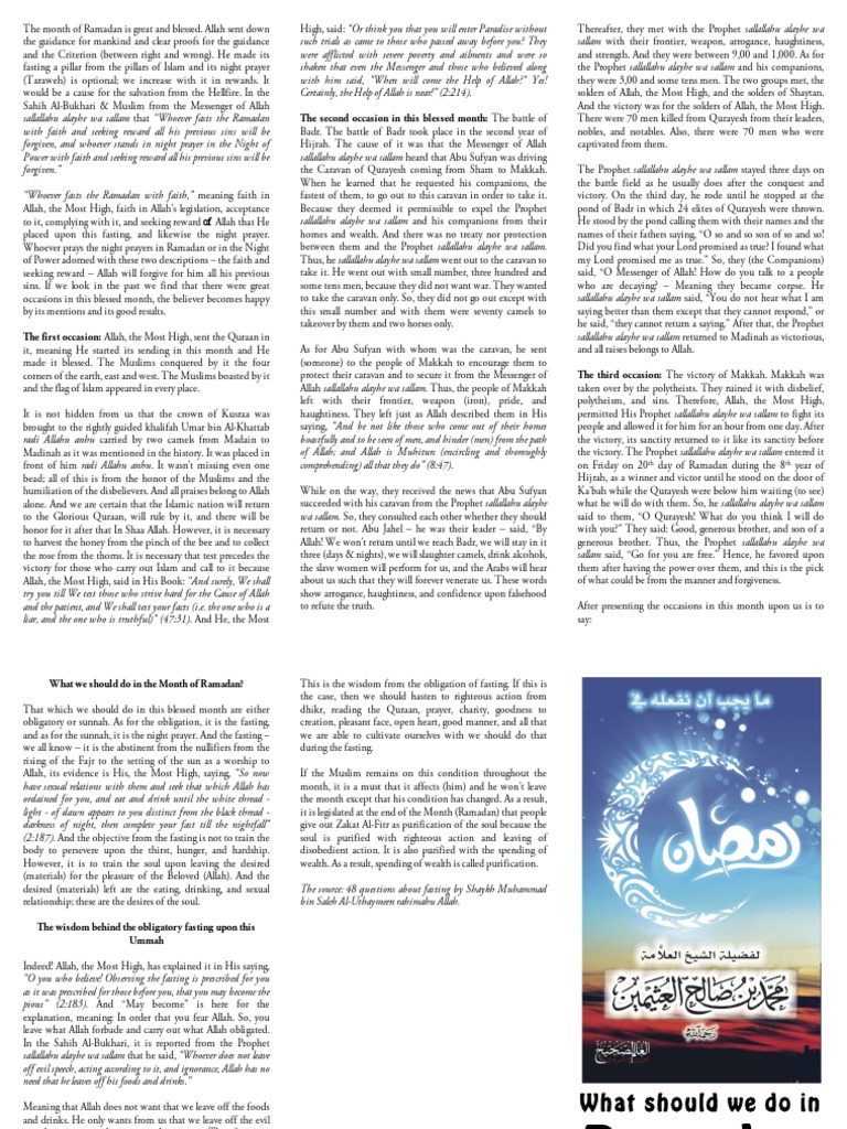 What Should We Do in Ramadan - Pamphlet # 16 | PDF | Ramadan | Fasting