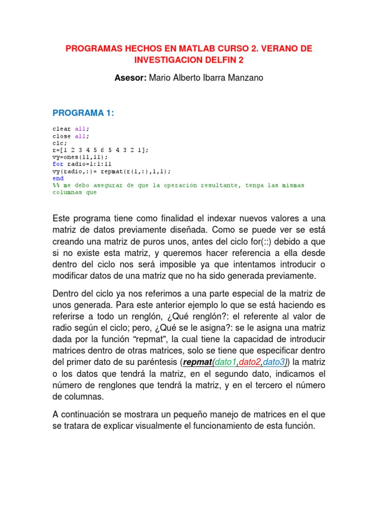 Programas Hechos en Matlab Curso 2 | PDF | Matriz (Matemáticas) | Esfera