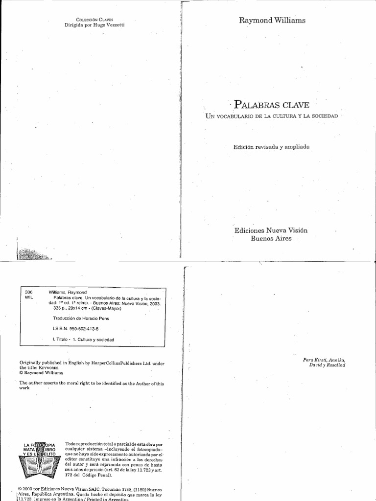 Williams Raymond - Palabras Clave - Un Vocabulario de La Cultura Y La Sociedad | PDF | Palabra ...