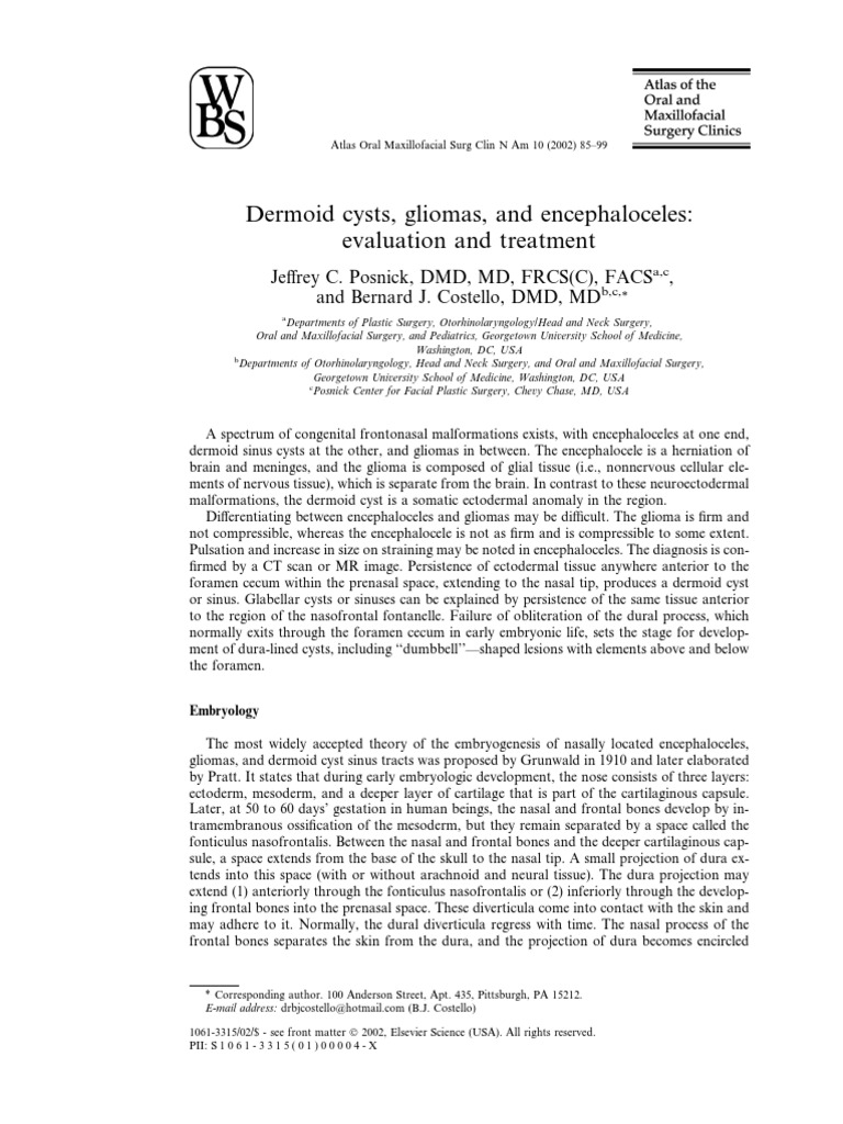 Dermoid Cysts, Gliomas, and Encephaloceles Evaluation and Treatment ...
