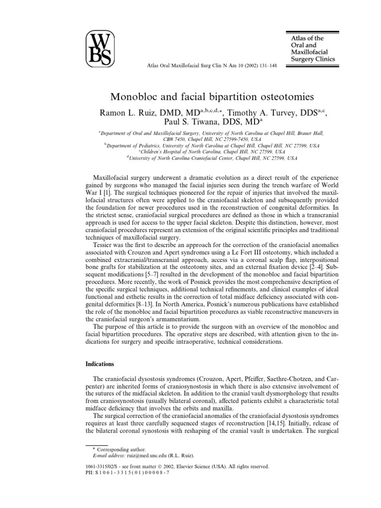 Monobloc and Facial Bipartition Osteotomies | PDF | Skull | Human Head ...