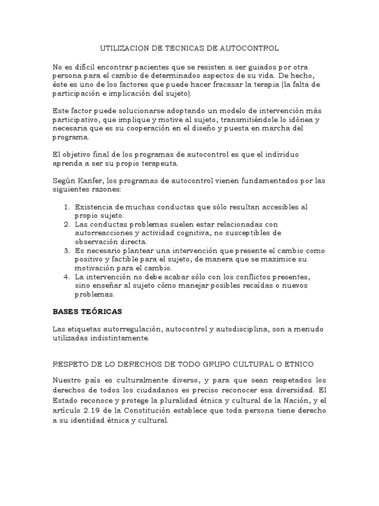 Utilizacion de Tecnicas de Autocontrol | PDF