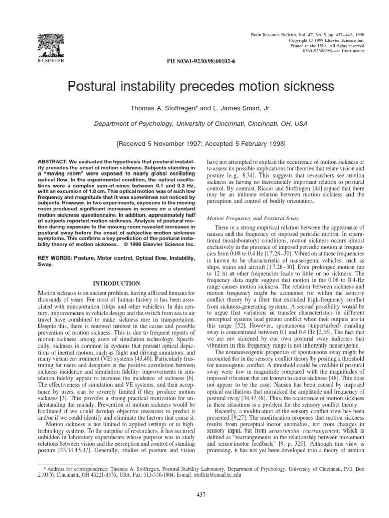 Postural Instability Precedes Motion Sickness | PDF | Experiment ...