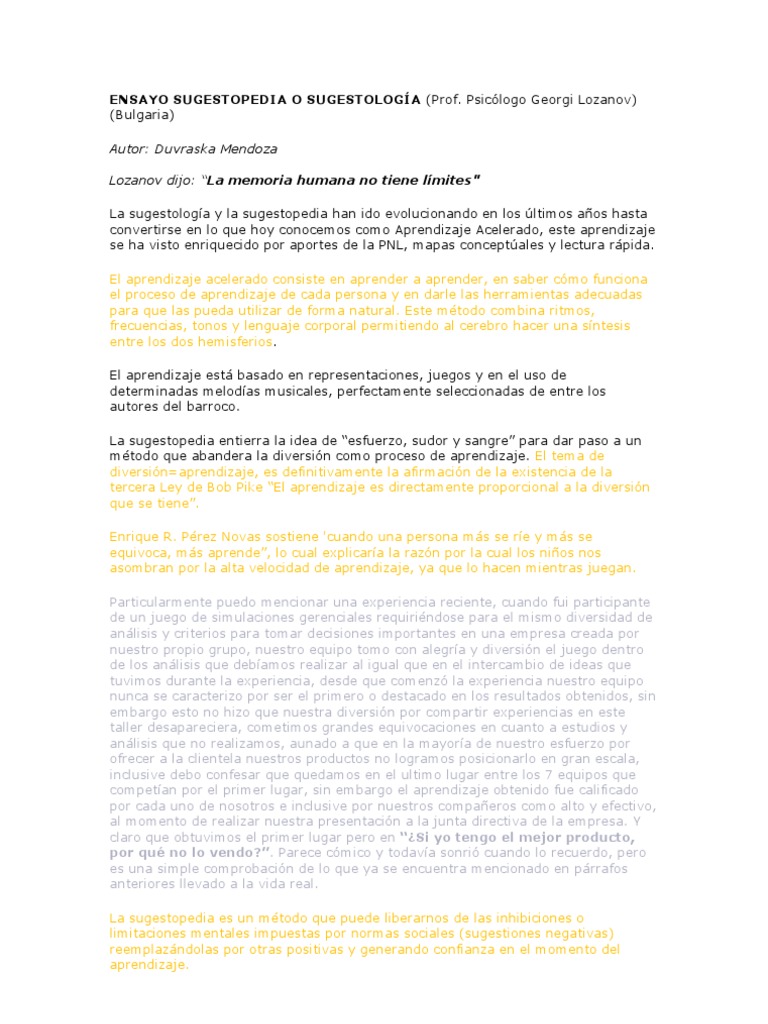Sugestopedia: Aprendizaje Acelerado Efectivo | PDF | Memoria | Ritmo