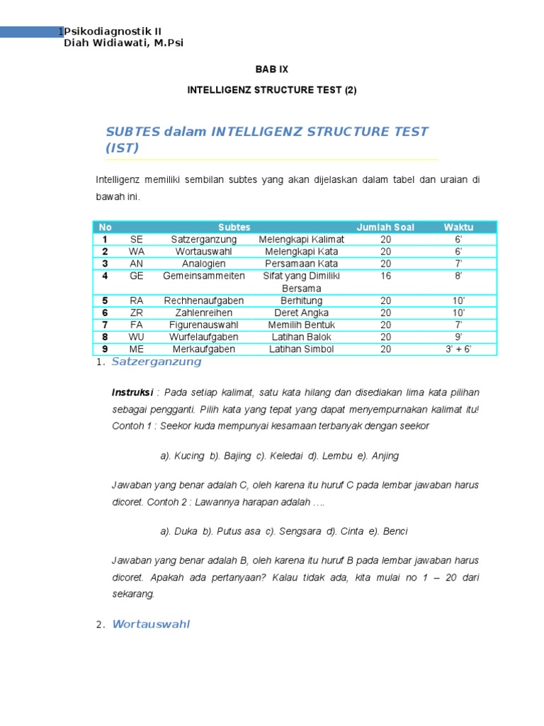 Panduan Intelligenz Struktur Test (IST) | PDF