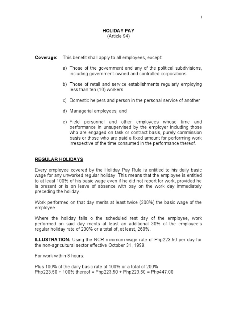 Notes On Holiday Pay | PDF | Working Time | Employment