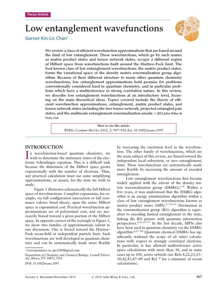 Low Entanglement Wavefunctions | PDF | Wave Function | Quantum Entanglement