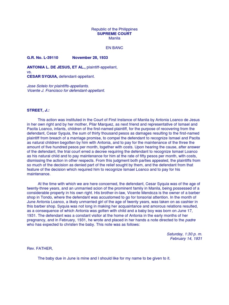 De Jesus V Syquia | PDF | Judgment (Law) | Damages