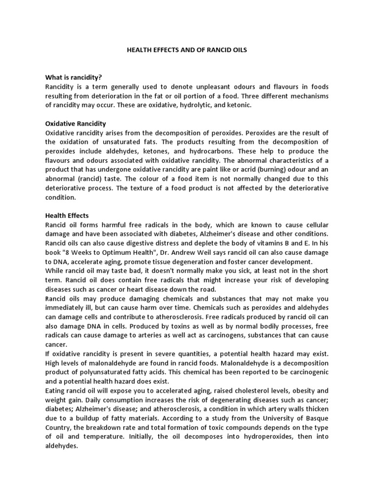 Health Effects of Rancid Oils | PDF | Olive Oil | Food And Drink