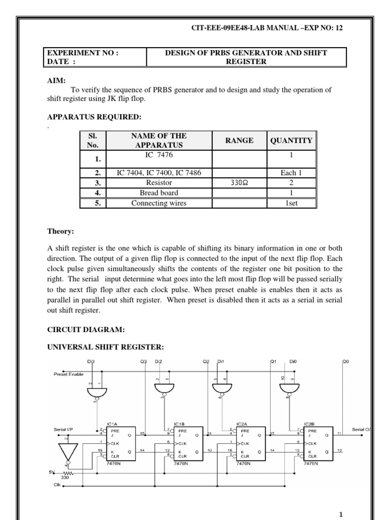 PRBS Generator and Shift Register Design | PDF | Electrical Circuits ...