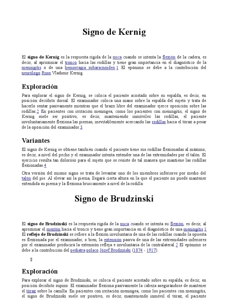 Signos de Kernig y Brudzinski en Meningitis | PDF | Síntomas y signos ...