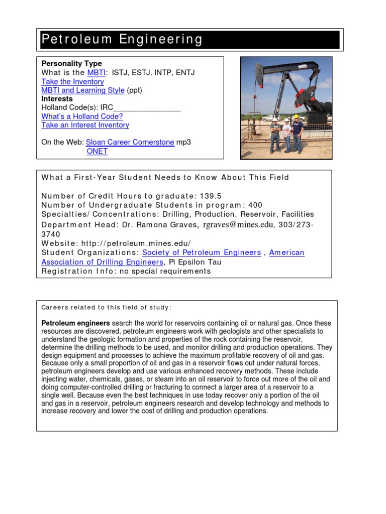 Petroleum Engineering Fact Sheet Rev1209 | PDF | Petroleum Reservoir ...