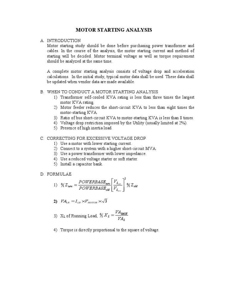 Motor Starting Analysis | PDF