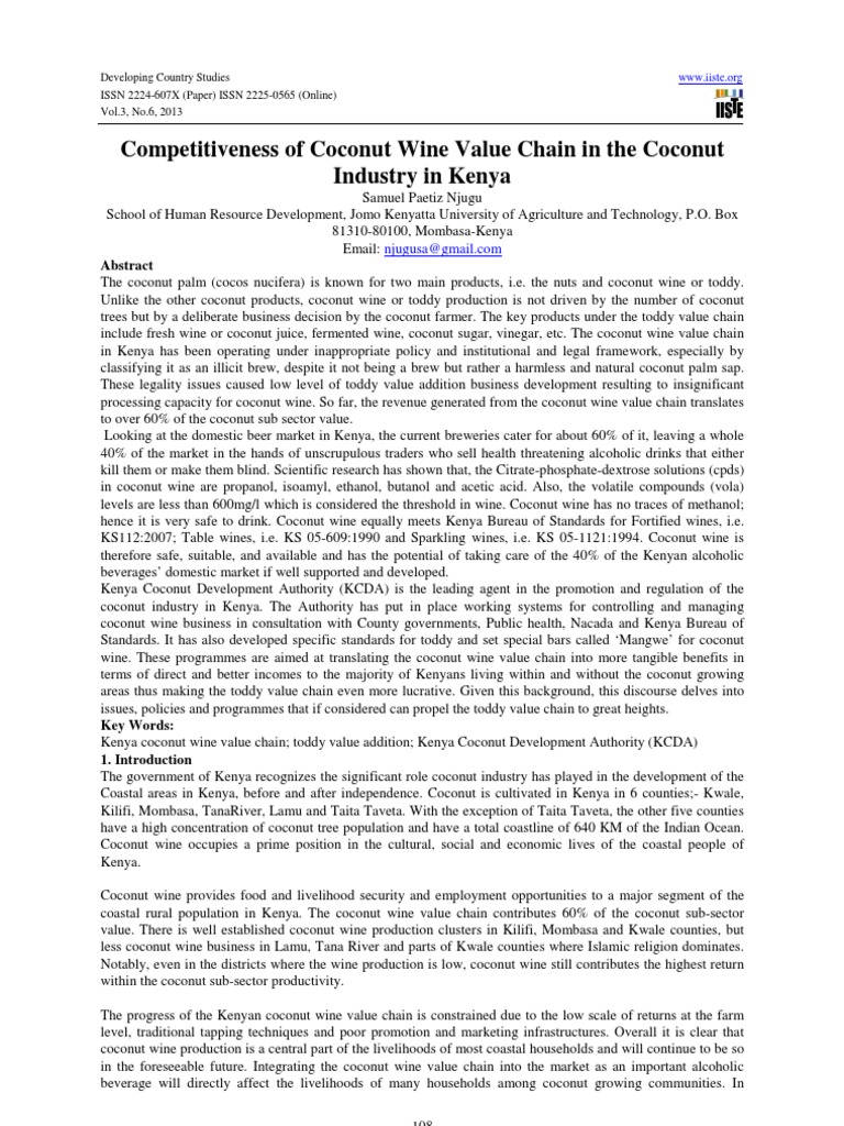 Coconut Wine Value Chain in Kenya | PDF | Drink | Kenya
