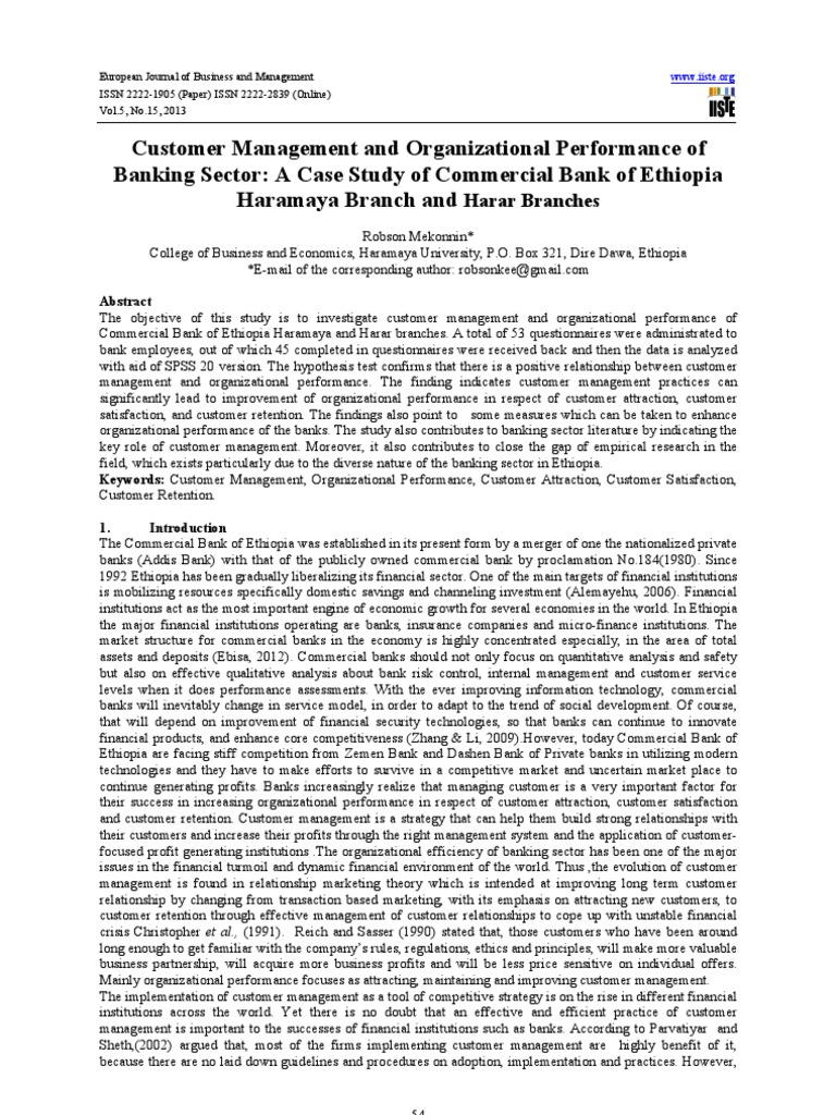 Customer Management and Organizational Performance of Banking Sector - A Case Study of ...