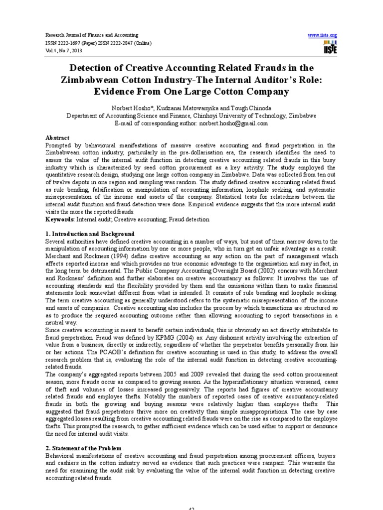 Detection of Creative Accounting Related Frauds in The Zimbabwean ...