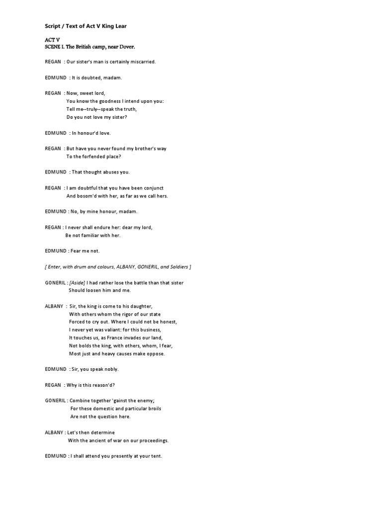 Script of Act V King Lear EDITTED | PDF | King Lear | Religion And Belief
