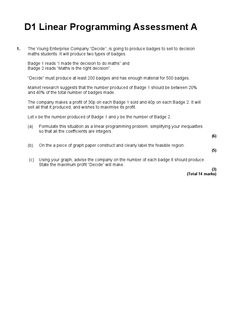 Lin Prog Pdf Linear Programming Profit Accounting 