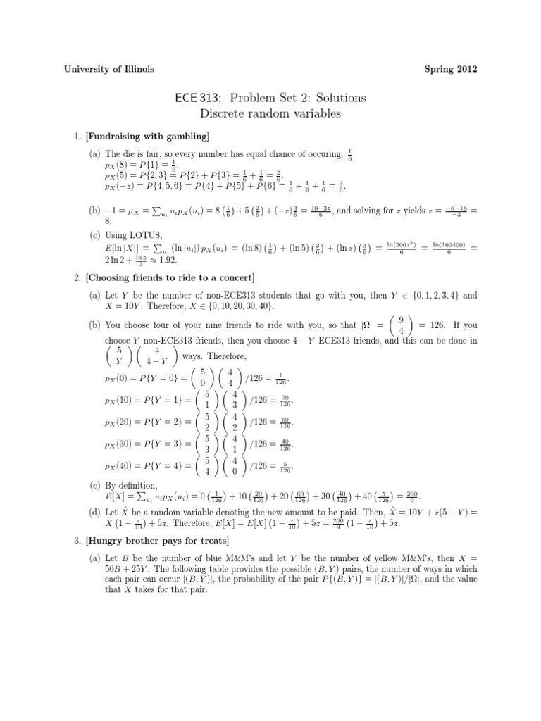 ECE 313: Problem Set 2: Solutions Discrete Random Variables | PDF | Summation | Statistical Theory