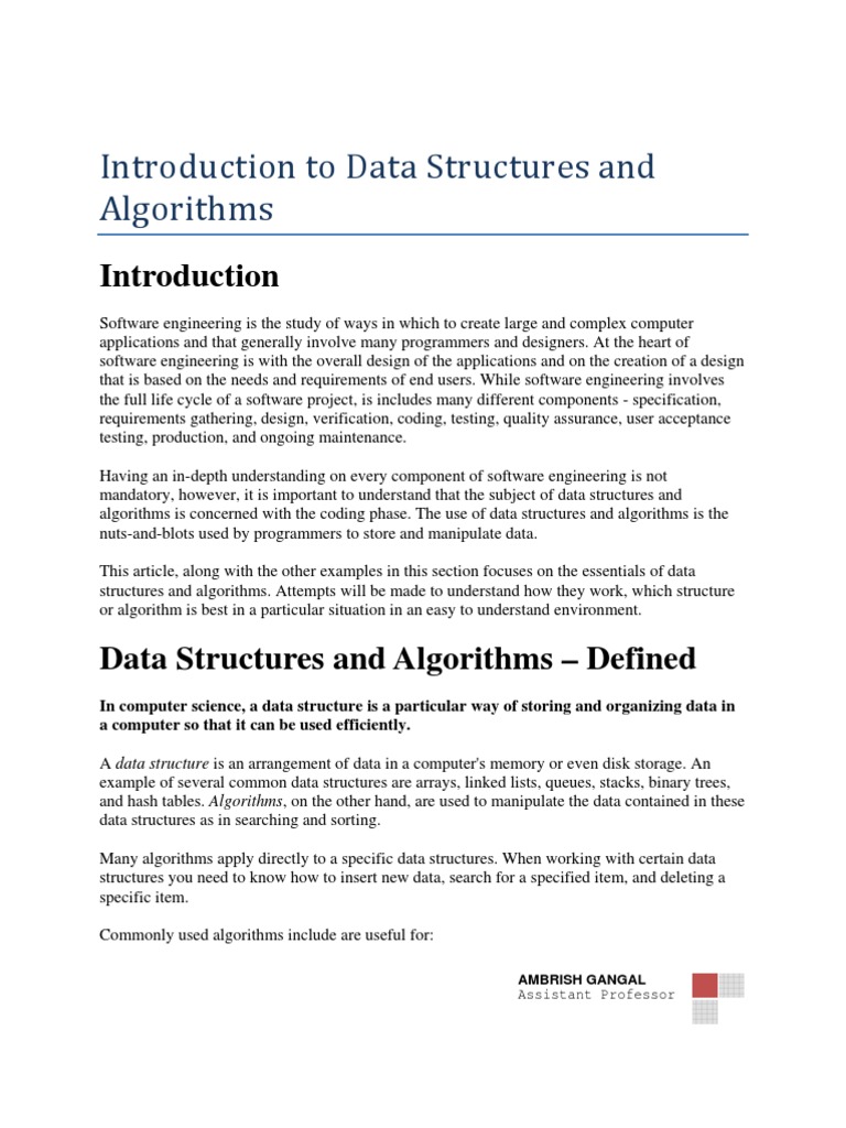 Introduction To Data Structures and Algorithms | PDF | Data Type | Data Structure