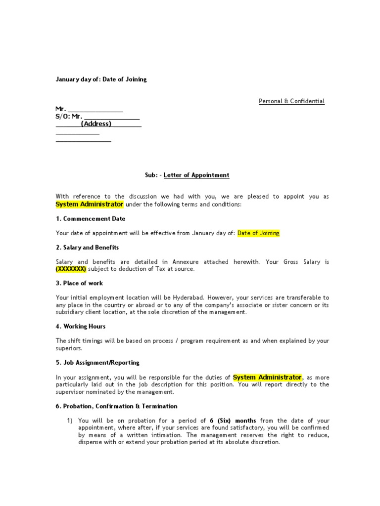 Appointment Letter. | PDF | Employment | Government