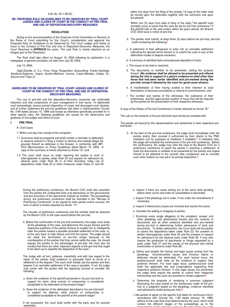 Court Pre-Trial Guidelines | PDF | Continuance | Witness