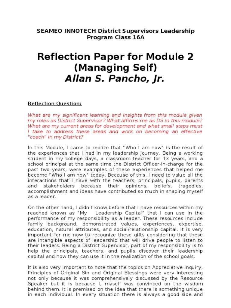 Reflection Paper For Module 2 | PDF | Leadership | Teachers