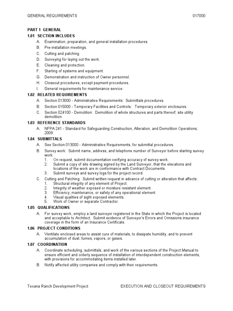 Execution And Closeout Requirements Pdf Specification Technical