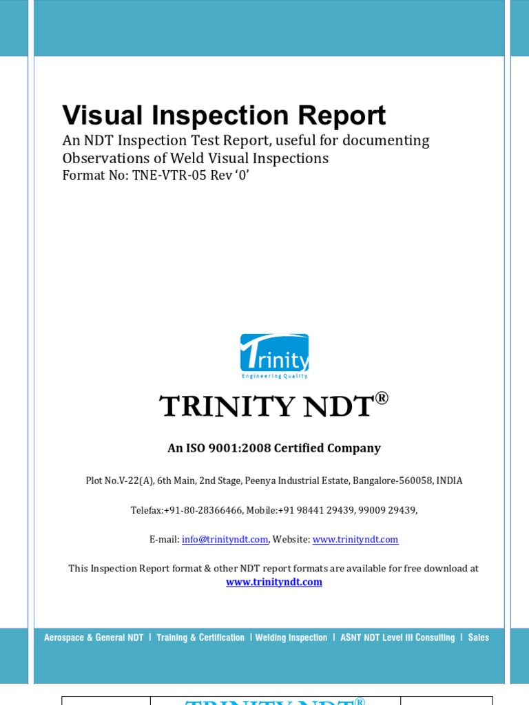 Weld Visual Inspection NDT Sample Test Report Format | PDF ...