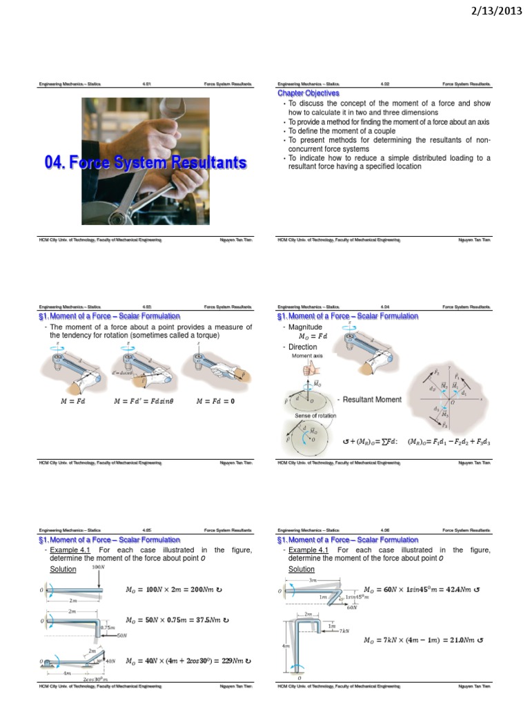 Ch.04 Force System Resultants | PDF | Torque | Force
