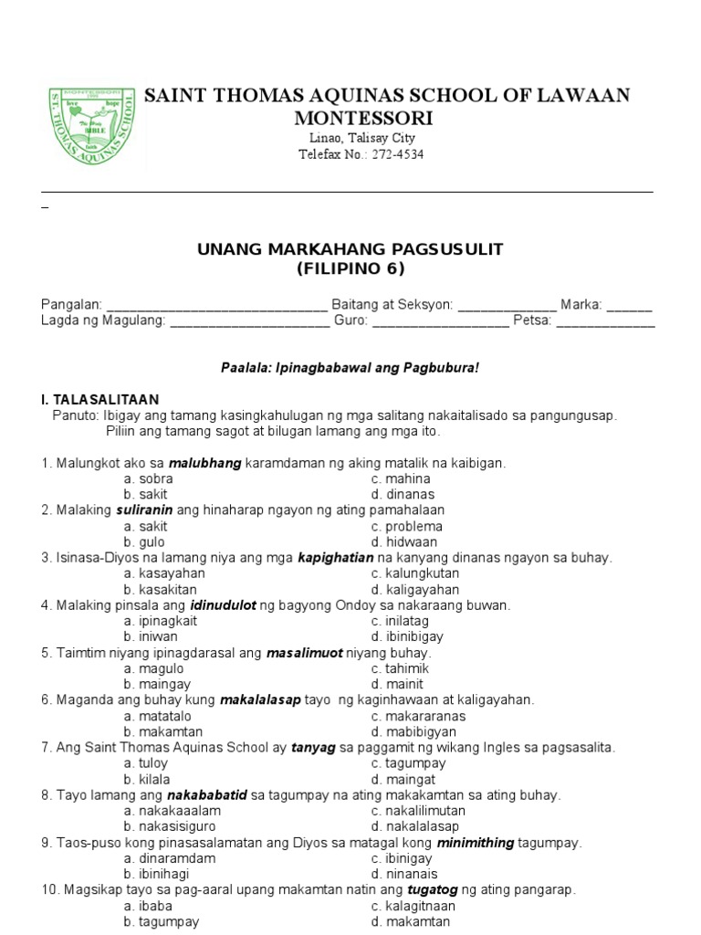 1st Quarter (Grade 6)