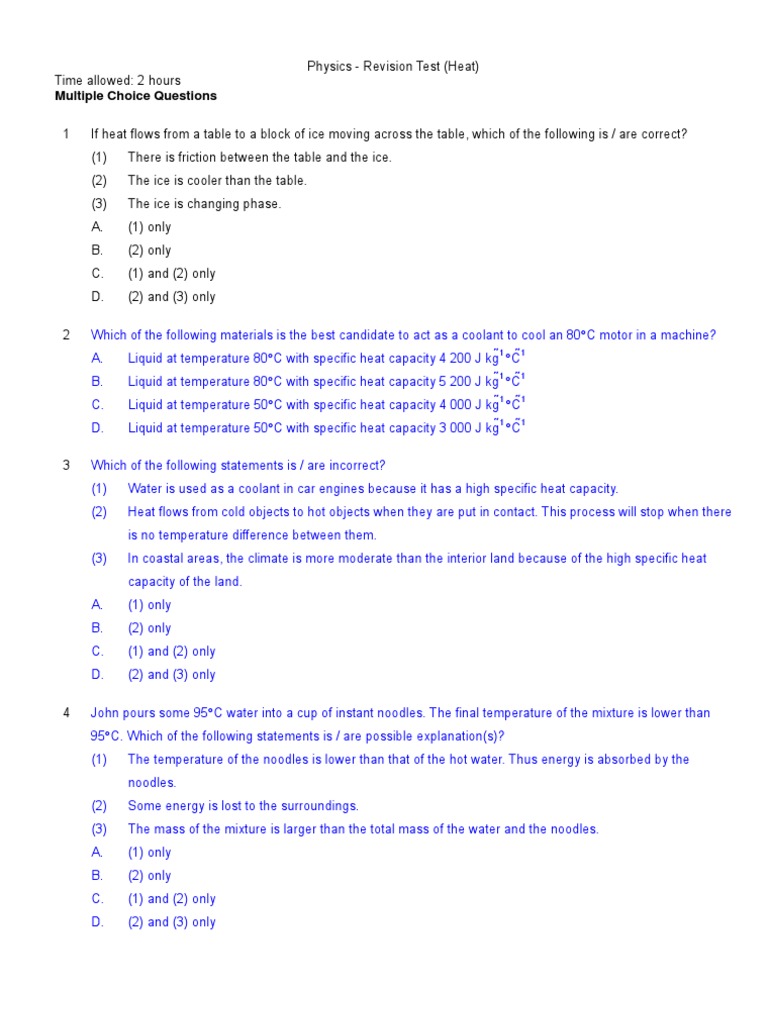 Heat Revision MC Test | PDF | Electromagnetic Radiation | Thermal ...