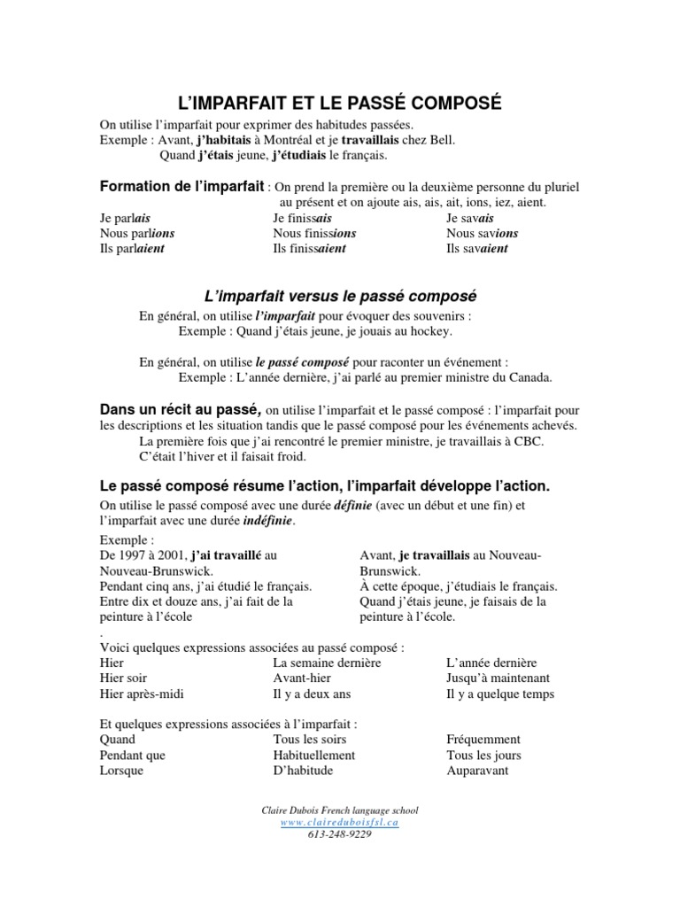 Imparfait et Passé Composé en Français | PDF | Personnes | Loisirs