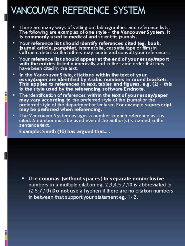 Vancouver Reference System | Citation | Academia