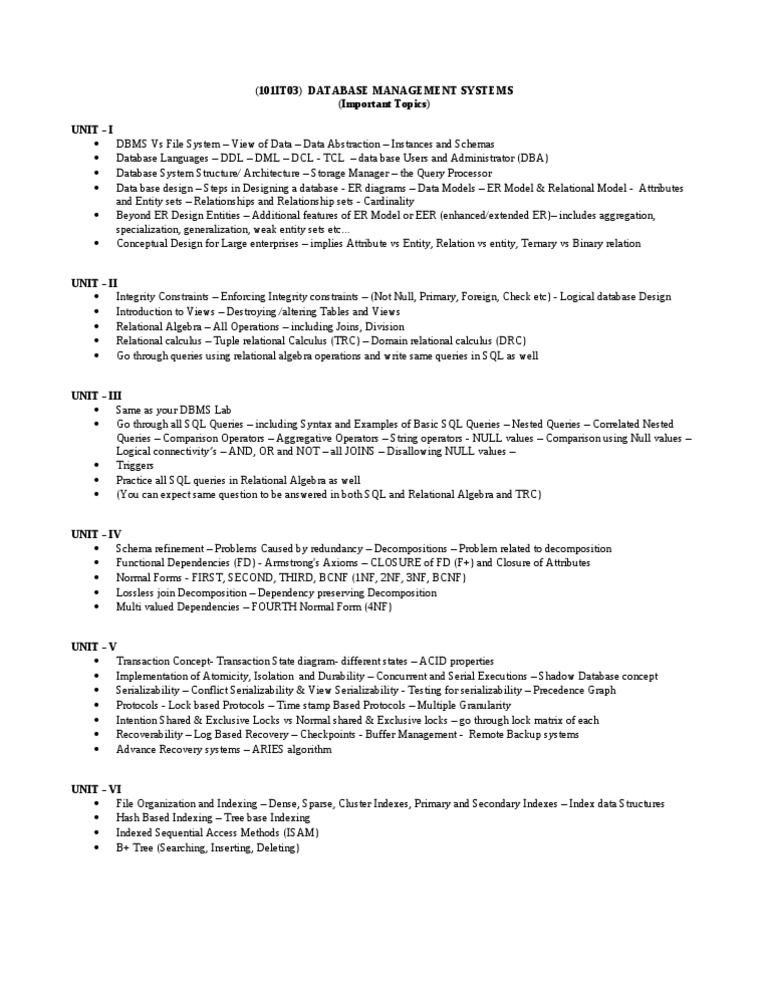 DBMS Important Topics | PDF | Relational Database | Databases